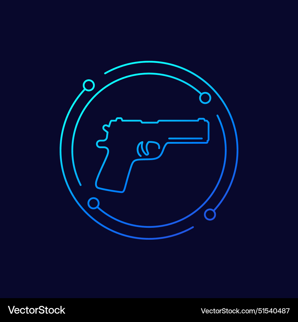 Gun pistol icon in linear design Royalty Free Vector Image