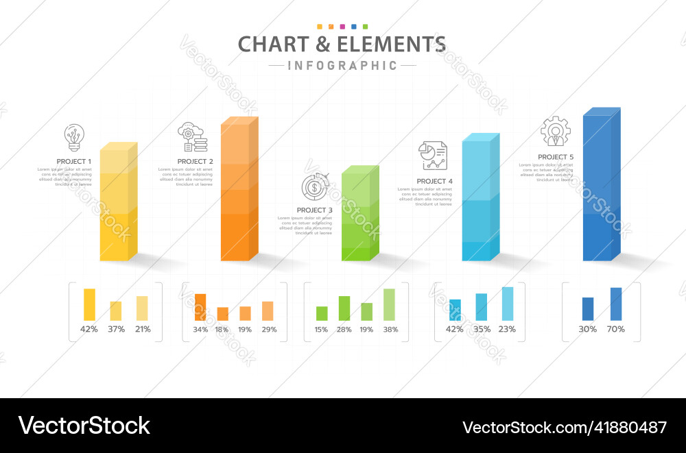 Infographic 5 steps 3d level bar chart diagram Vector Image