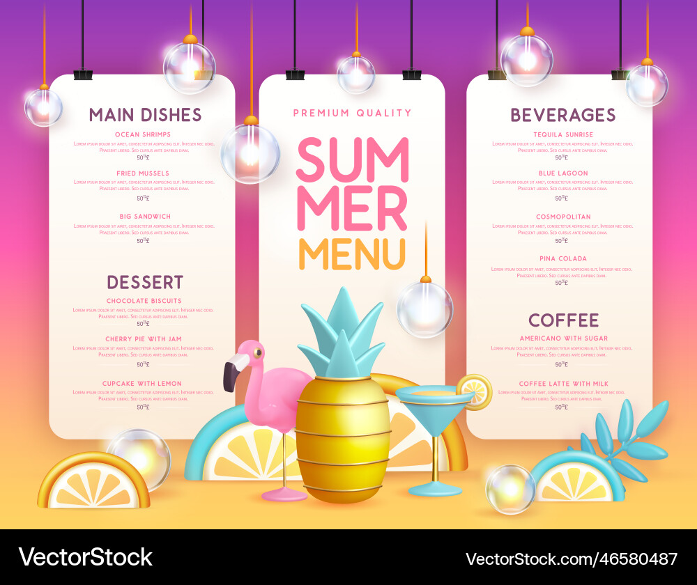 Restaurant summer cocktail menu design Royalty Free Vector