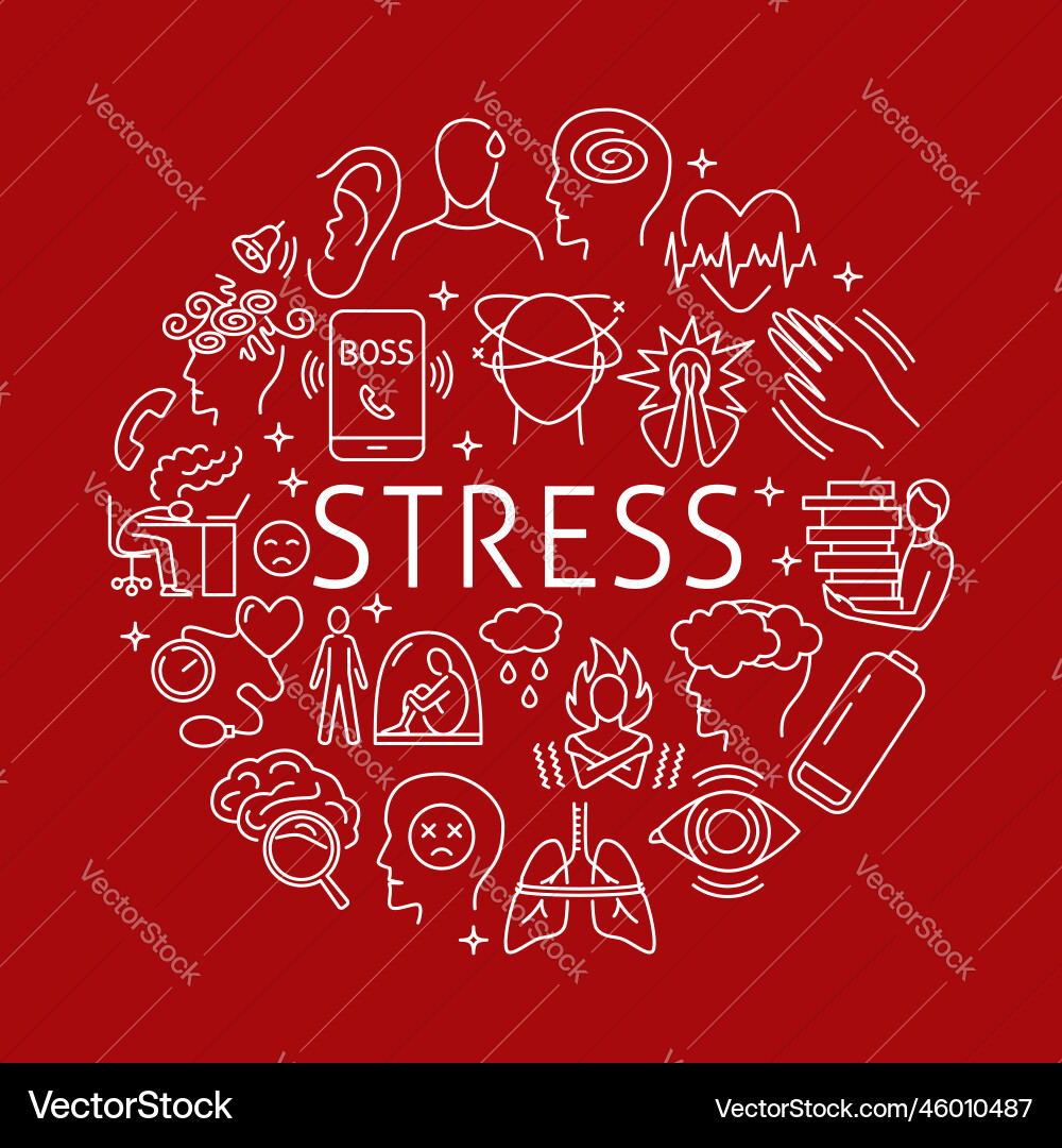 Round banner with stress symptoms and causes Vector Image