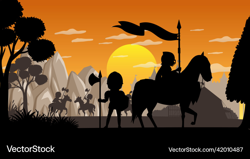 Silhouette medieval cartoon background Royalty Free Vector