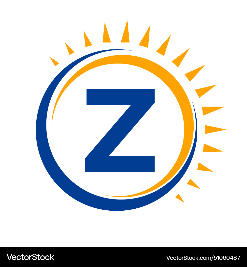 Solar logo on letter z concept with sun icon Vector Image