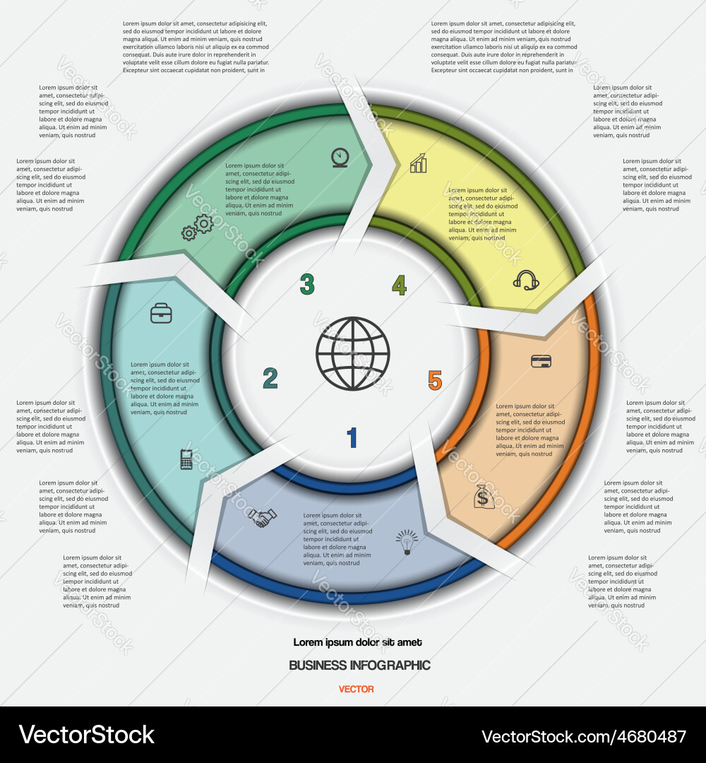 Template with text areas and five arrows Vector Image