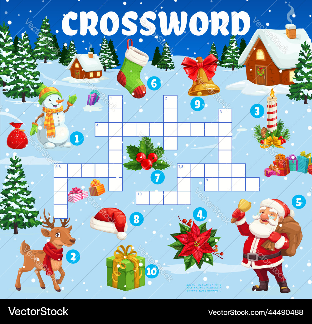 Christmas crossword quiz game xmas grid Royalty Free Vector