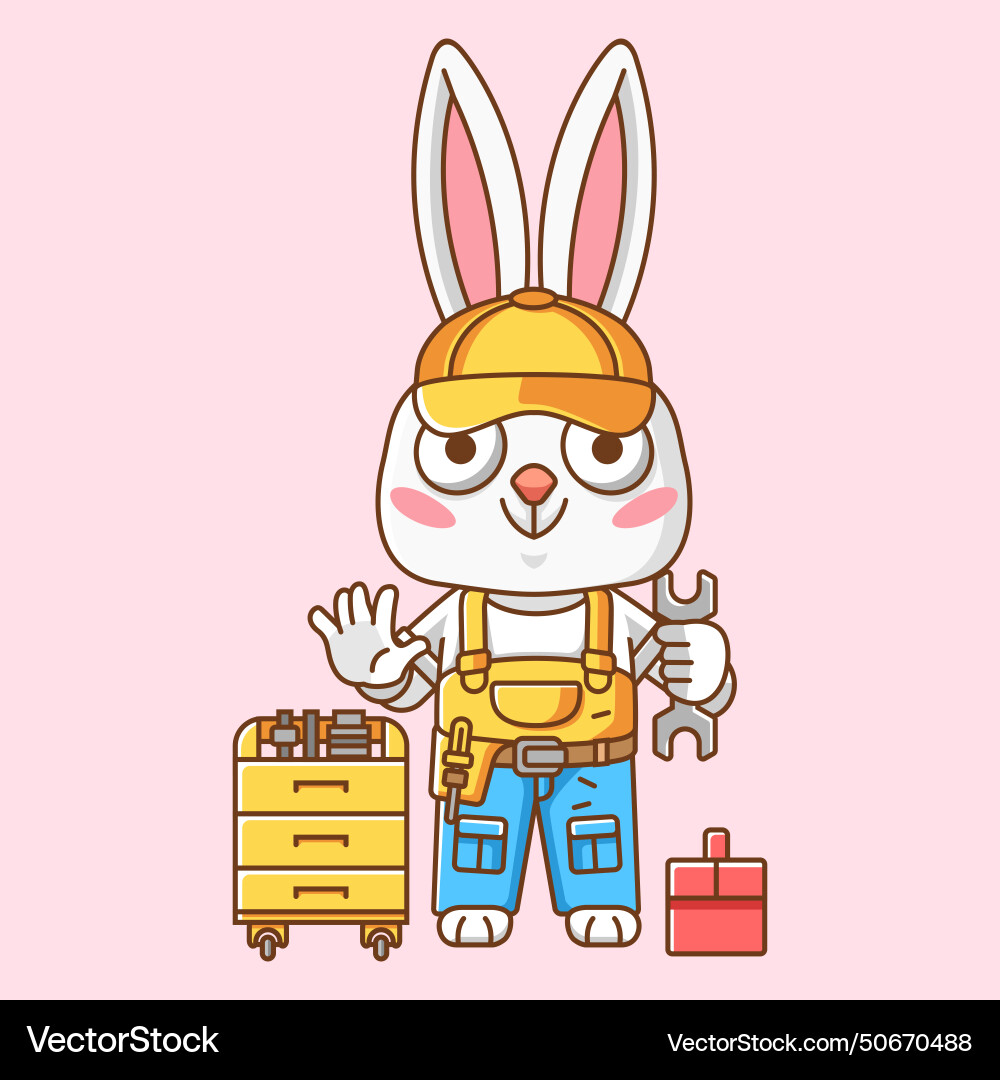 Cute rabbit mechanic with tool at workshop Vector Image