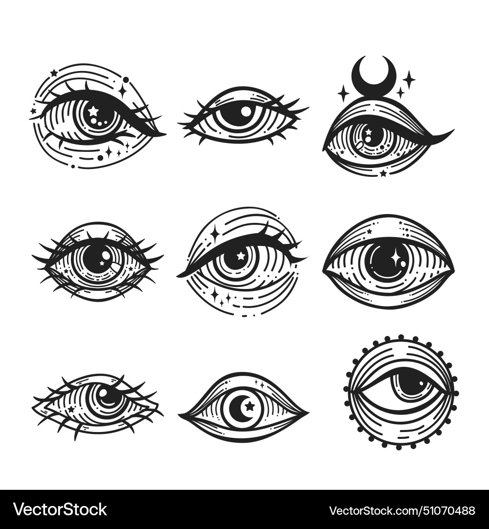 Evil eye set of providence lineart Royalty Free Vector Image