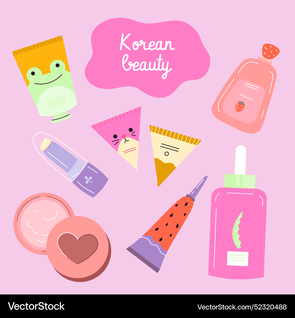 Hand drawn korean beauty element collection Vector Image