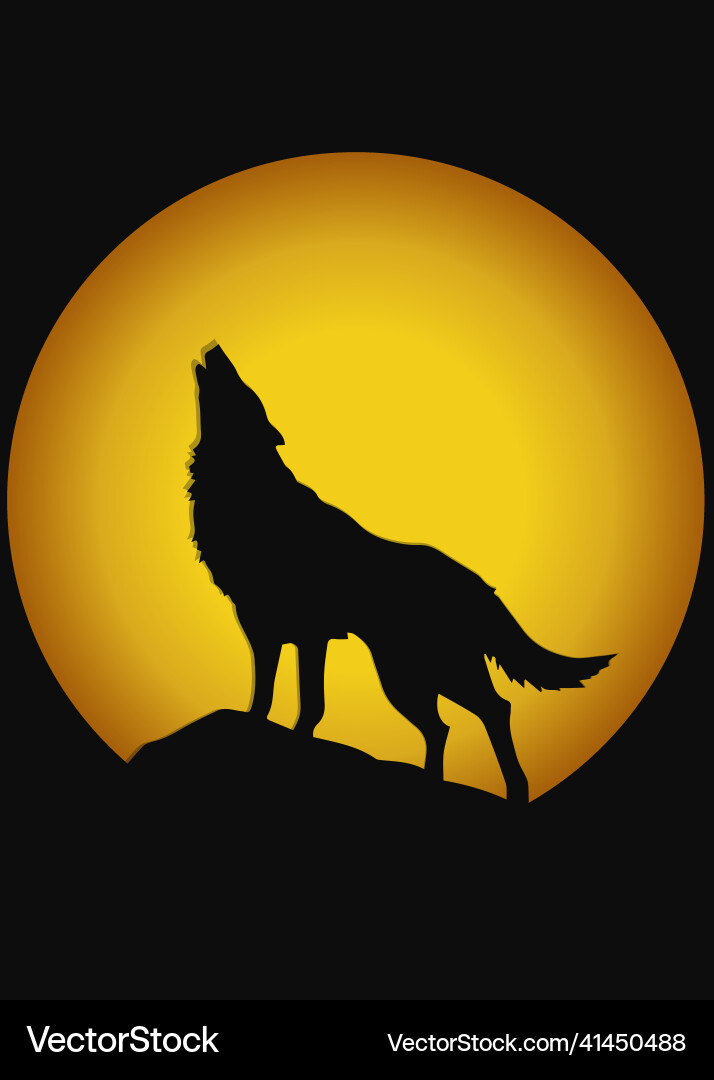 Howling wolf silhouette on the rock Royalty Free Vector