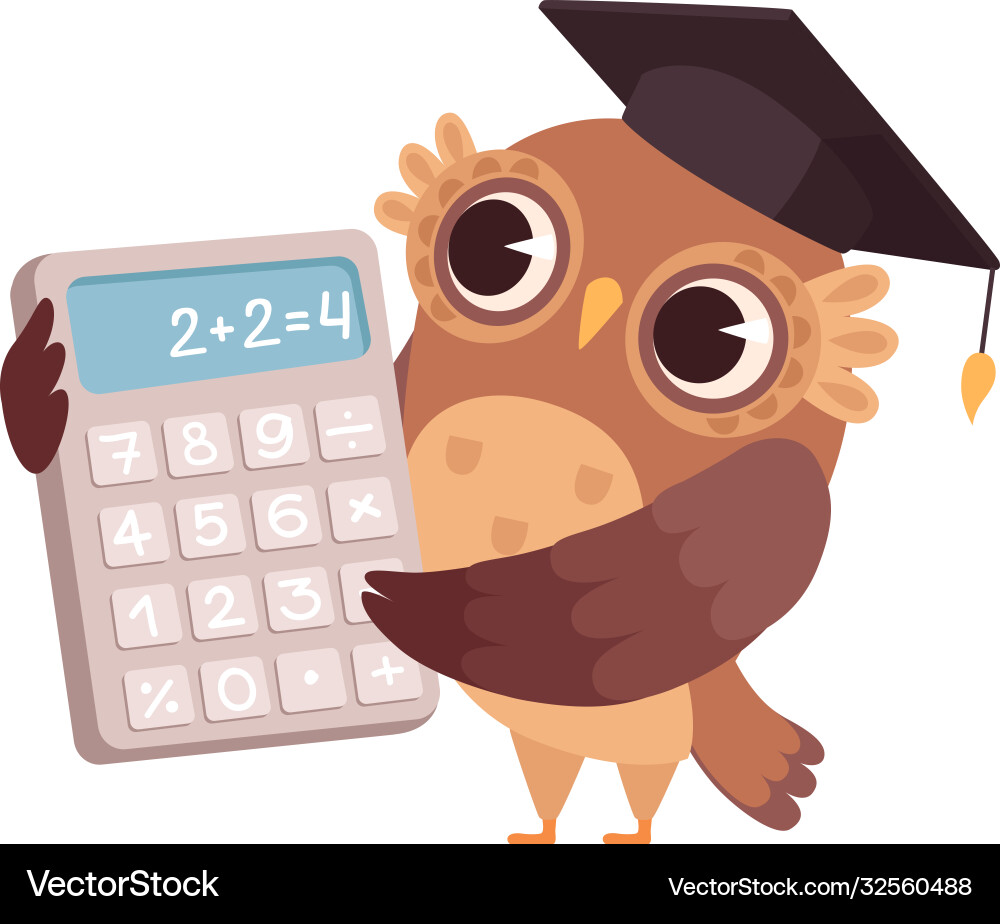 Mathematic teacher owl with calculator bird Vector Image