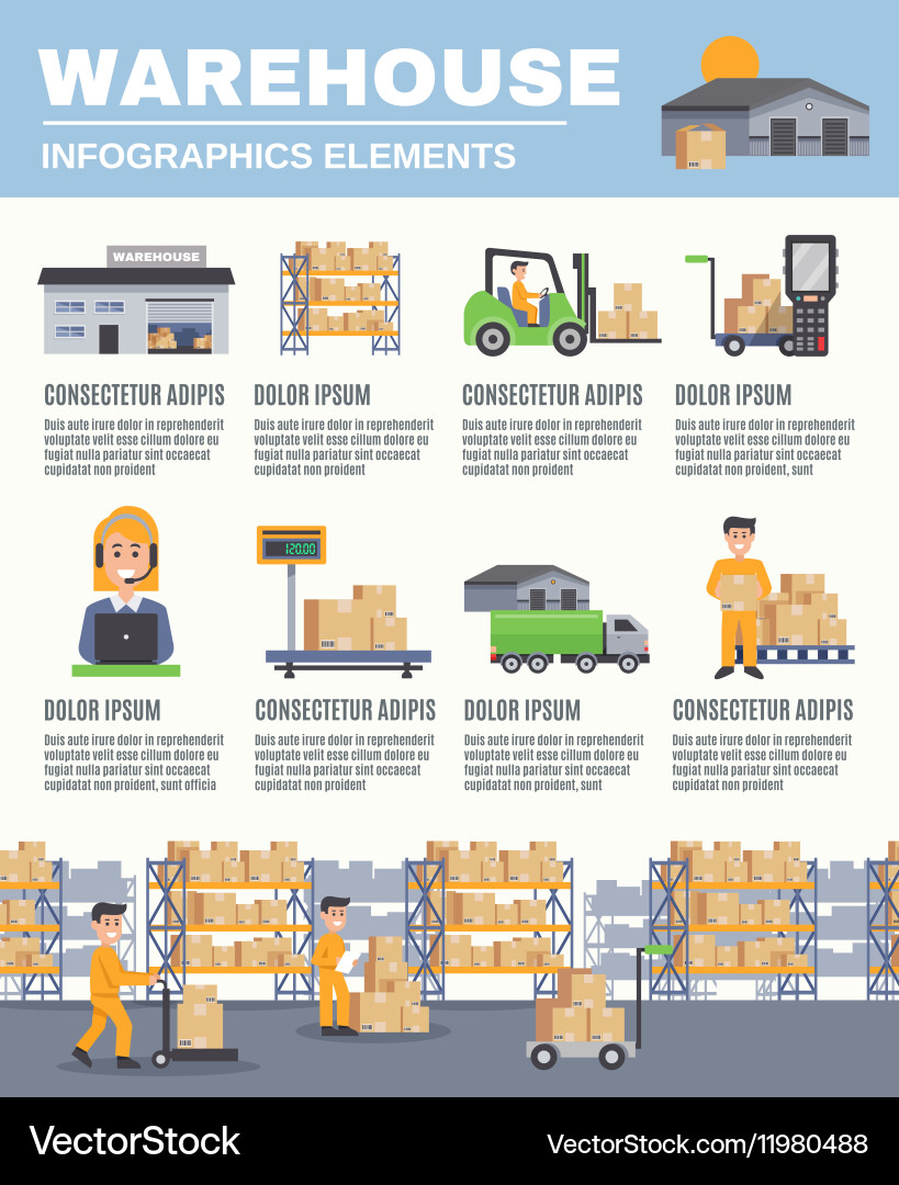 Warehouse infographics layout Royalty Free Vector Image