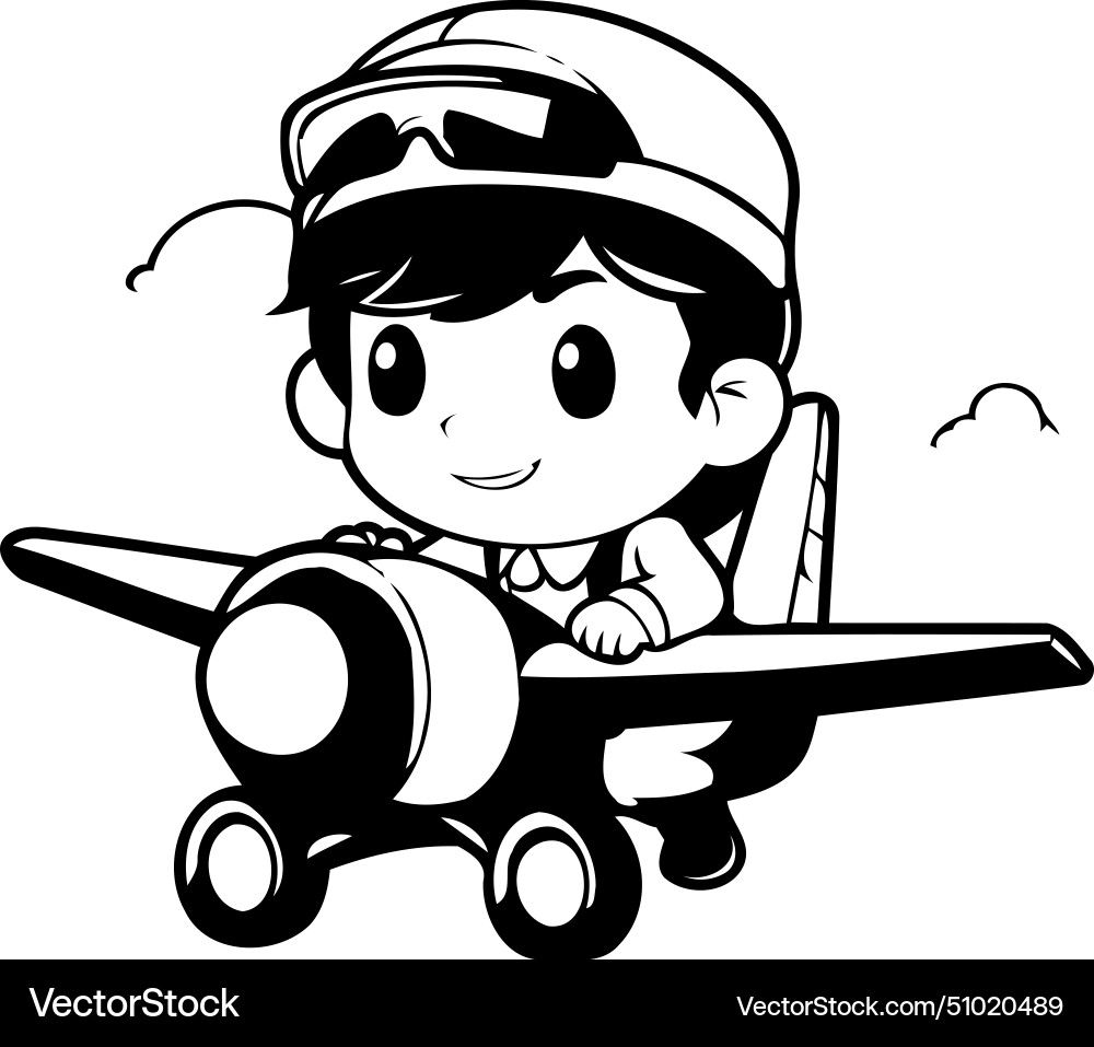 Airplane pilot boy cartoon character isolated Vector Image
