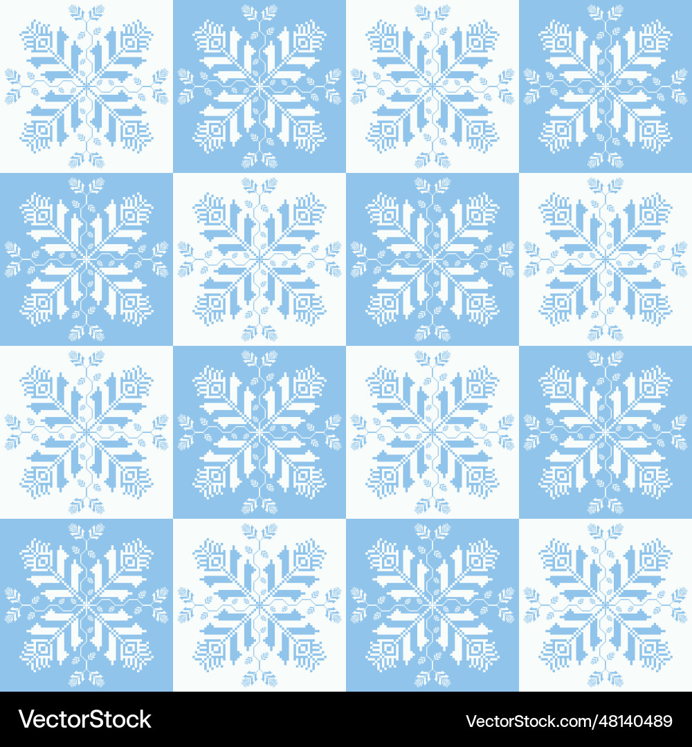Blue-white colorful floral checkered pattern Vector Image