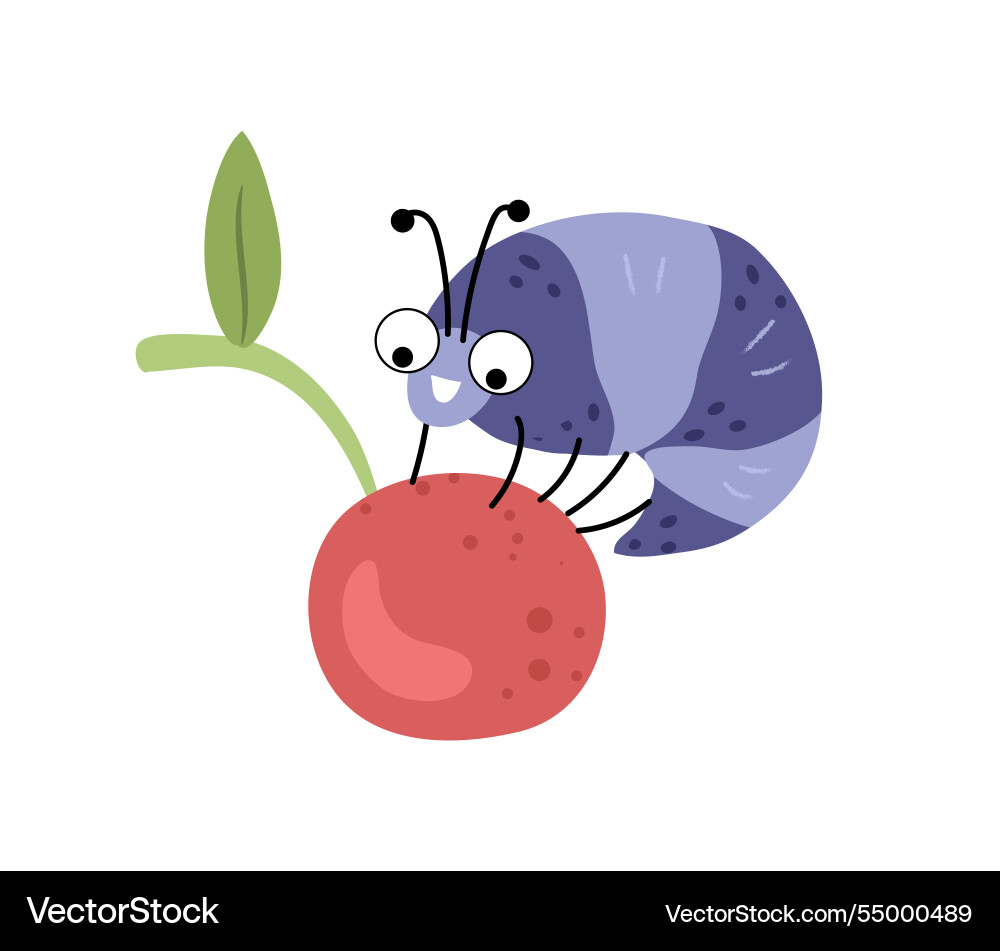 Caterpillar with cherry funny smiling creature Vector Image