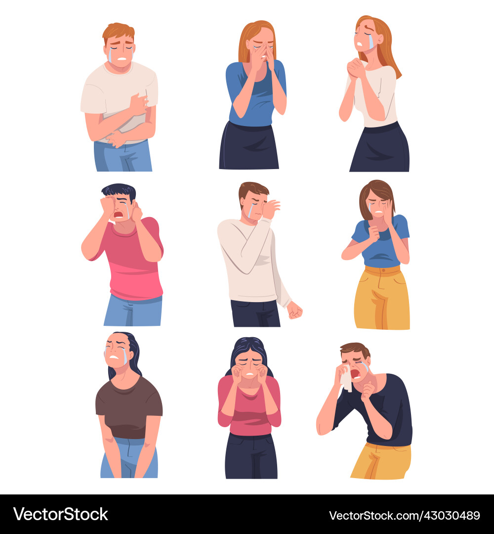 Crying people character weeping and sobbing from Vector Image