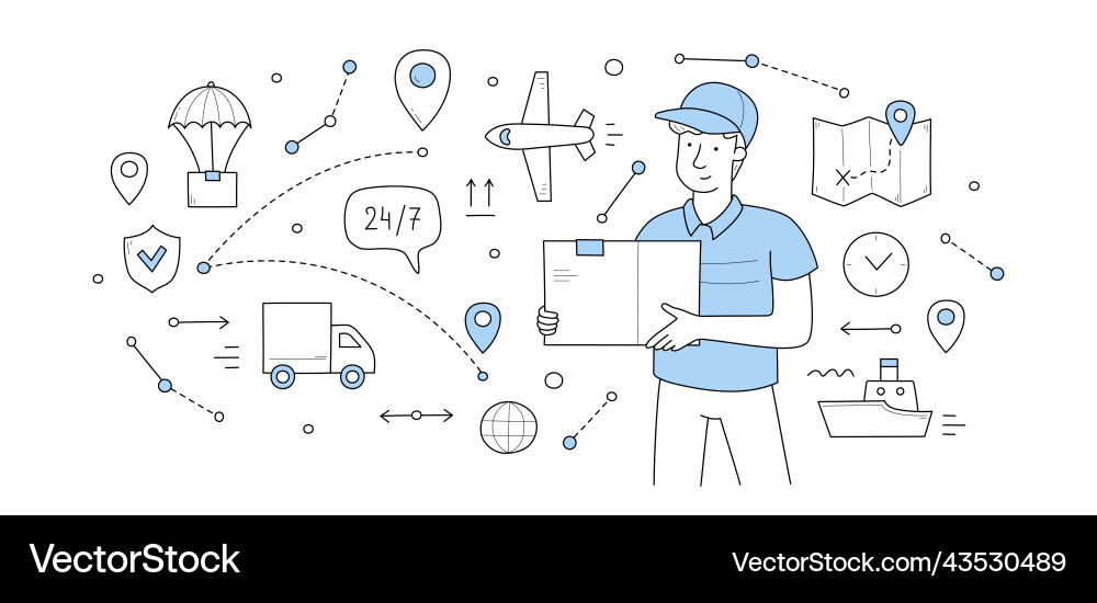 Delivery service doodle concept mailman Royalty Free Vector