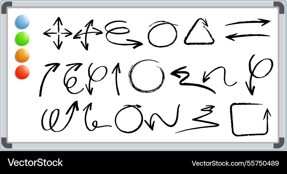 Diverse arrow designs on a whiteboard surface Vector Image