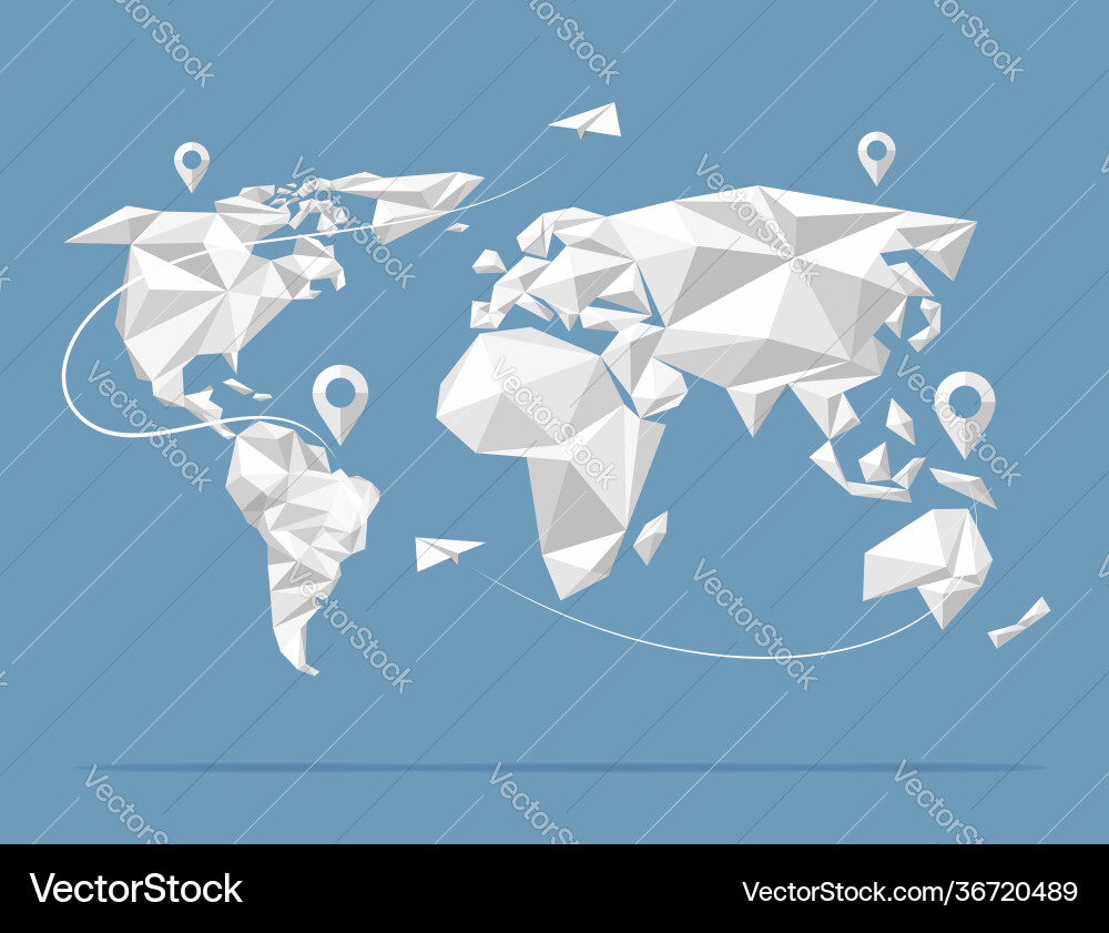 Low poly world map Royalty Free Vector Image - VectorStock