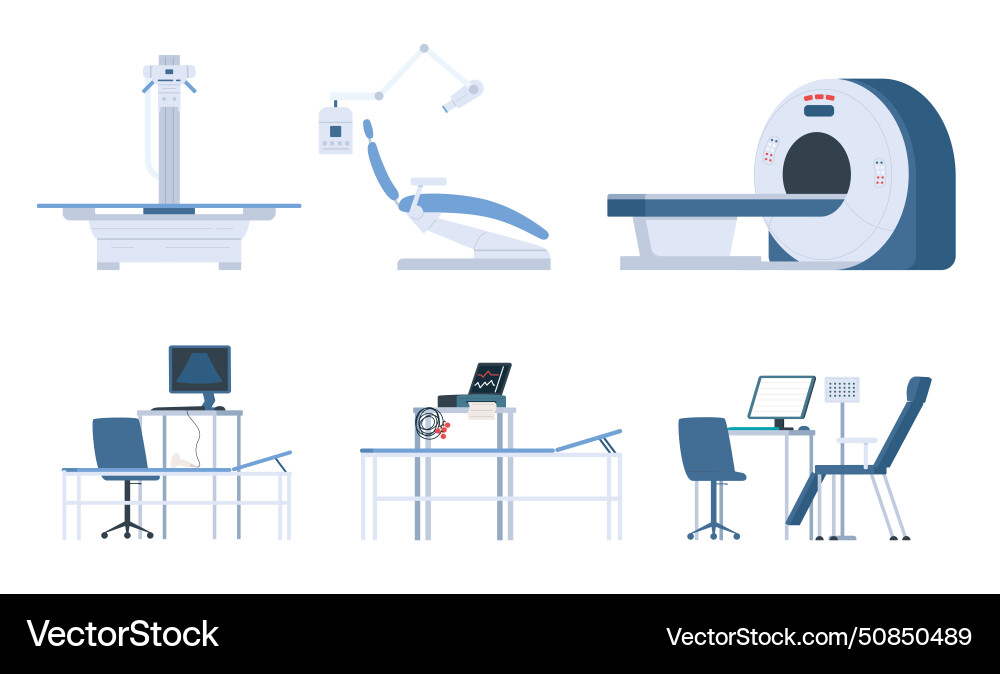 Medical diagnosis equipment flat icon set Vector Image