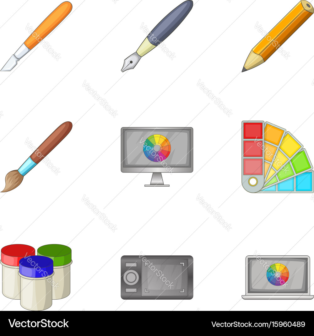 Paint tools interface icons set cartoon style Vector Image