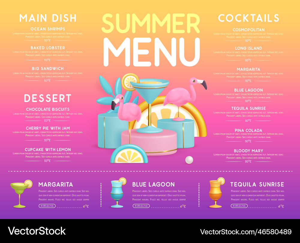 Restaurant summer cocktail menu design Royalty Free Vector