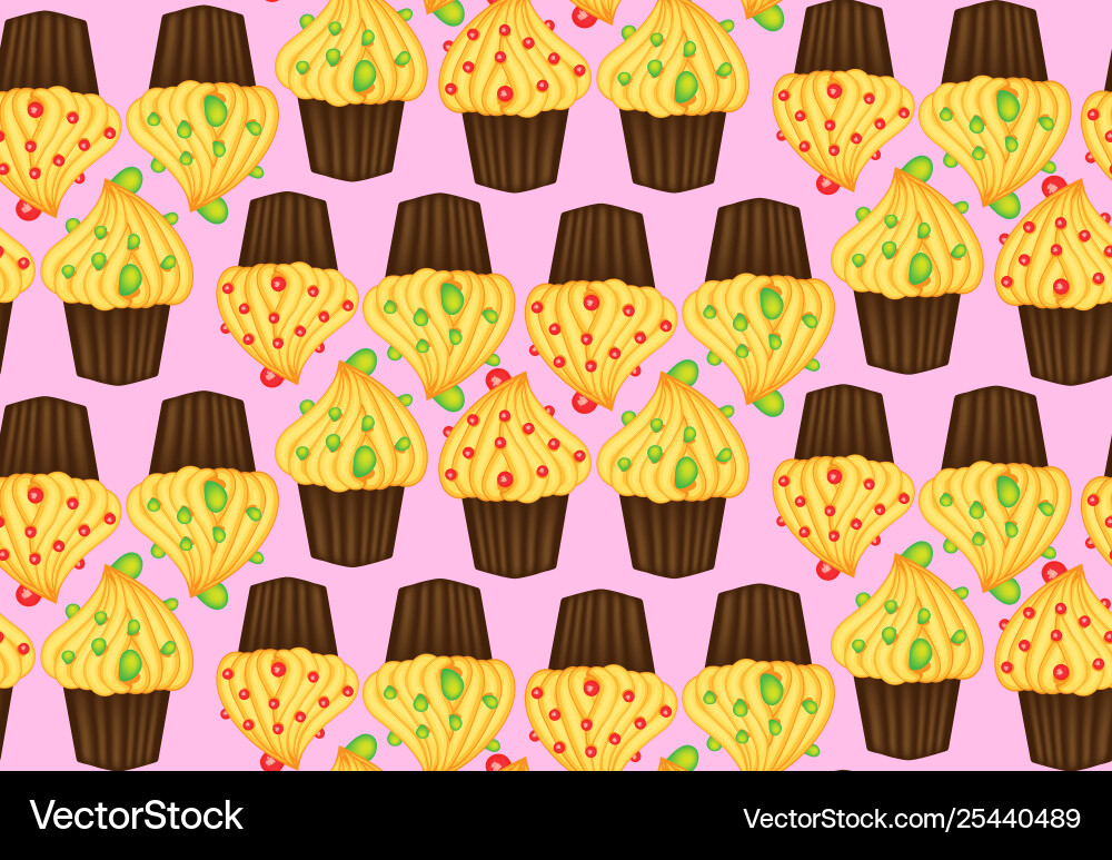 Seamless pattern cupcakes with yellow cream Vector Image