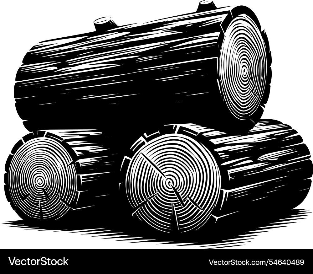 Wood log stack silhouette isolated on white Vector Image