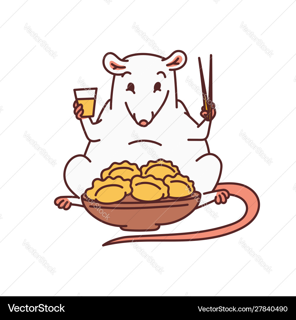 Rat cute mouse eating chopsticks traditional Vector Image