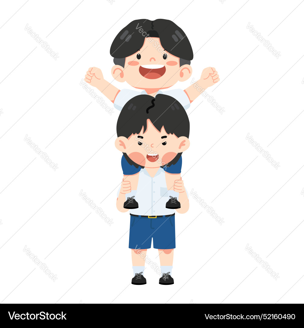 Two boys giving a piggyback ride Royalty Free Vector Image