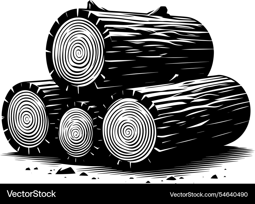 Wood log stack silhouette isolated on white Vector Image