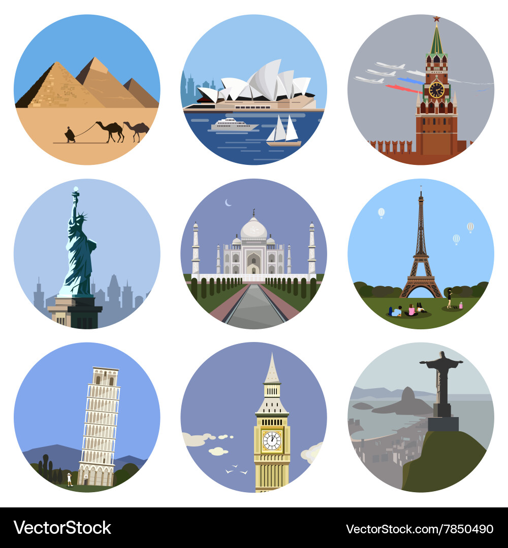 World landmarks flat icon set Royalty Free Vector Image