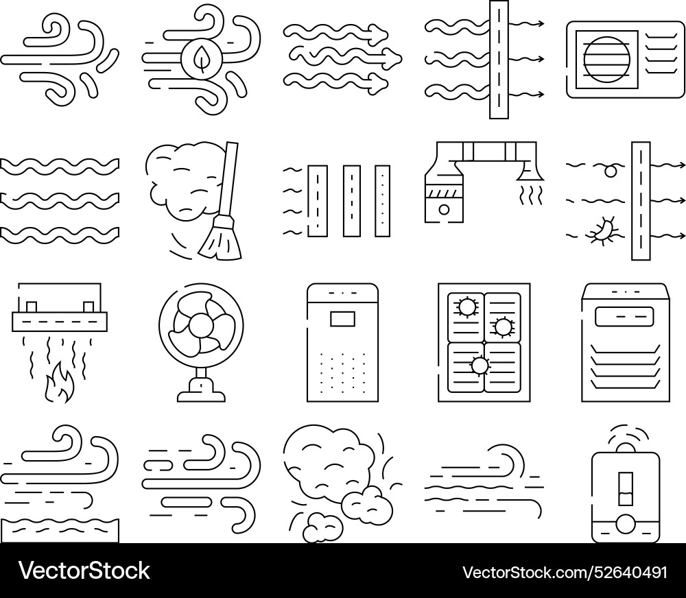 Air clean flow freash wind filter icons set Vector Image