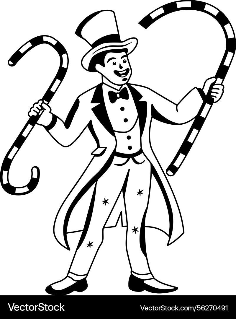 Circus ringmaster performing trick with long stick