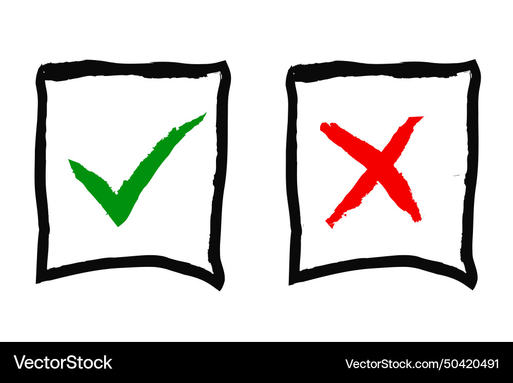 Doodle check mark and cross icon set tick Vector Image