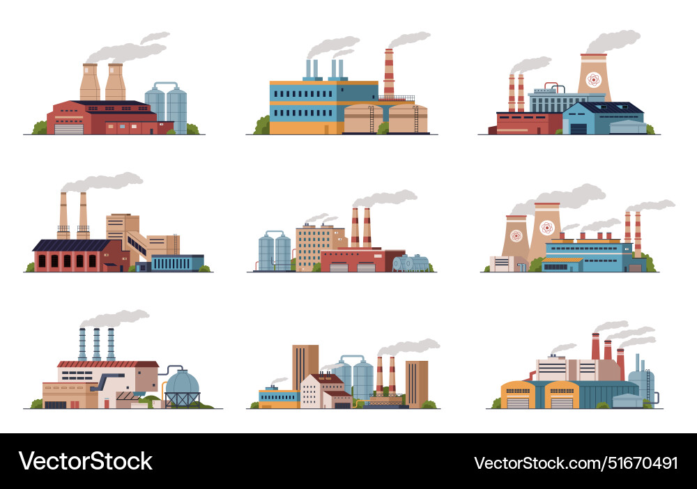 Industrial buildings different power stations Vector Image