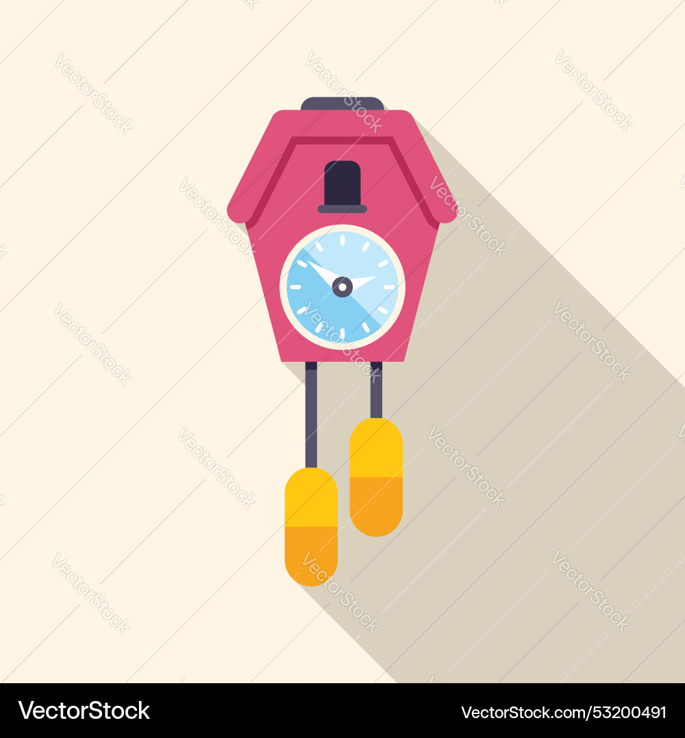 Pink cuckoo clock telling time with long shadow Vector Image