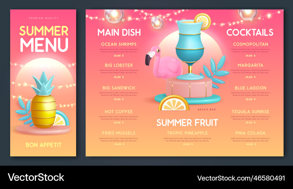 Restaurant summer cocktail menu design Royalty Free Vector
