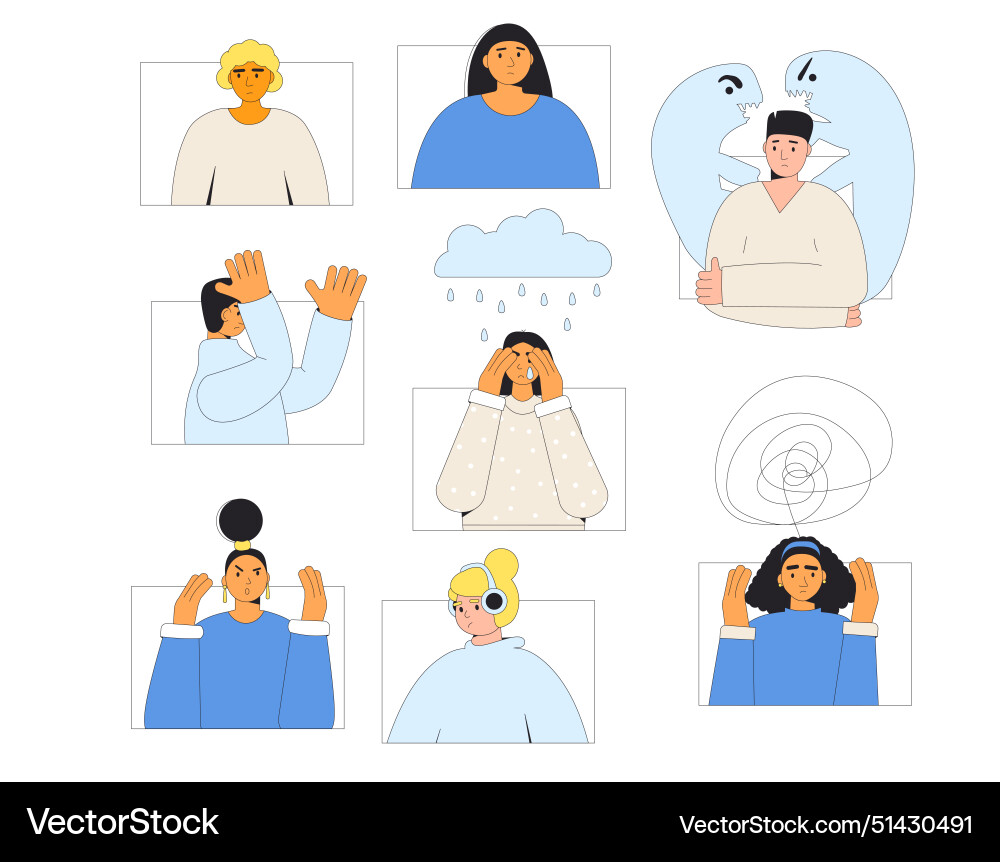Stressed people young characters with bad mood Vector Image