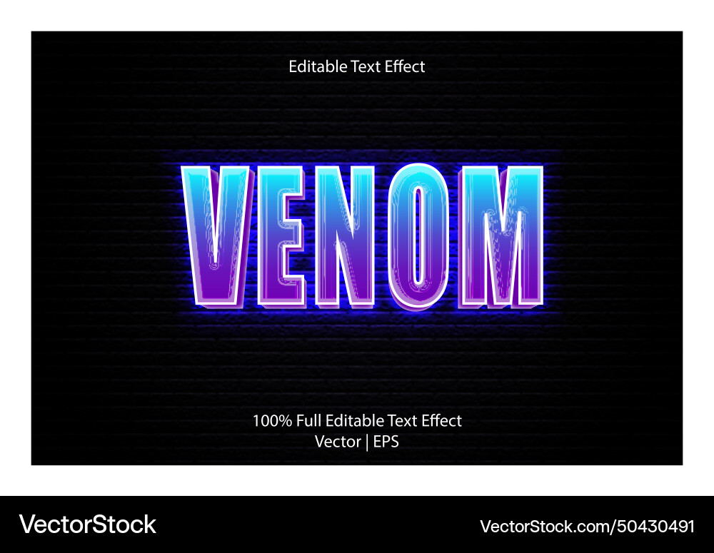 Venom editable text effect 3 dimension emboss Vector Image