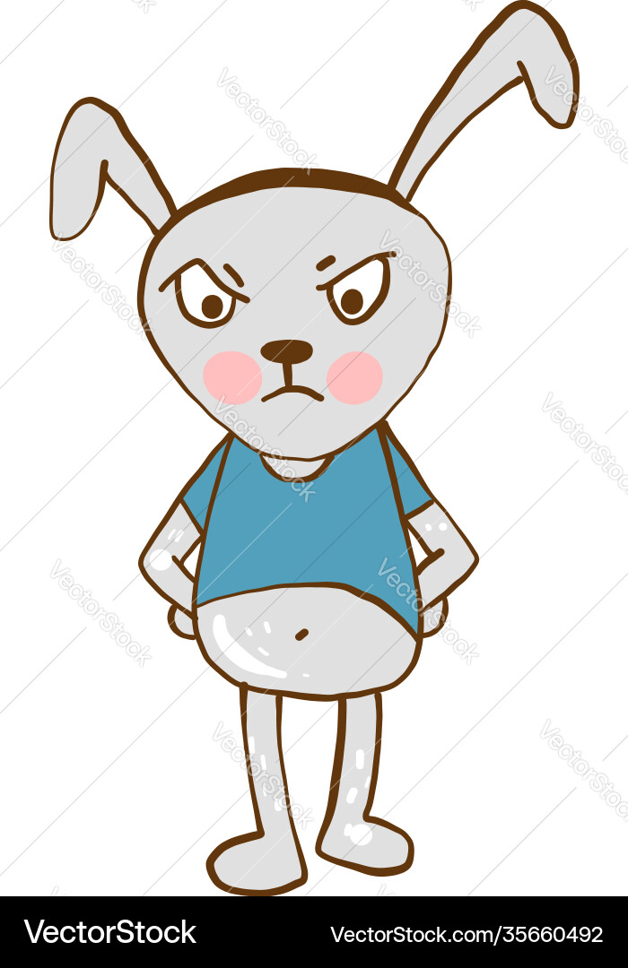 Angry little rabbit on white background Royalty Free Vector
