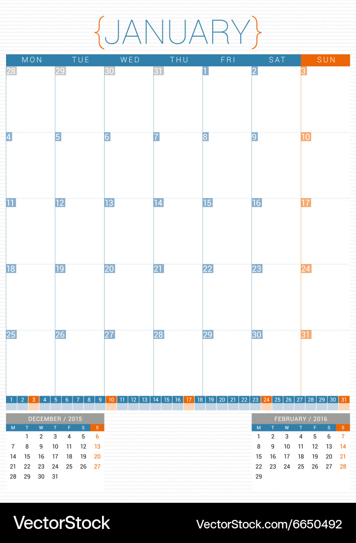 Calendar planner 2016 design template january week