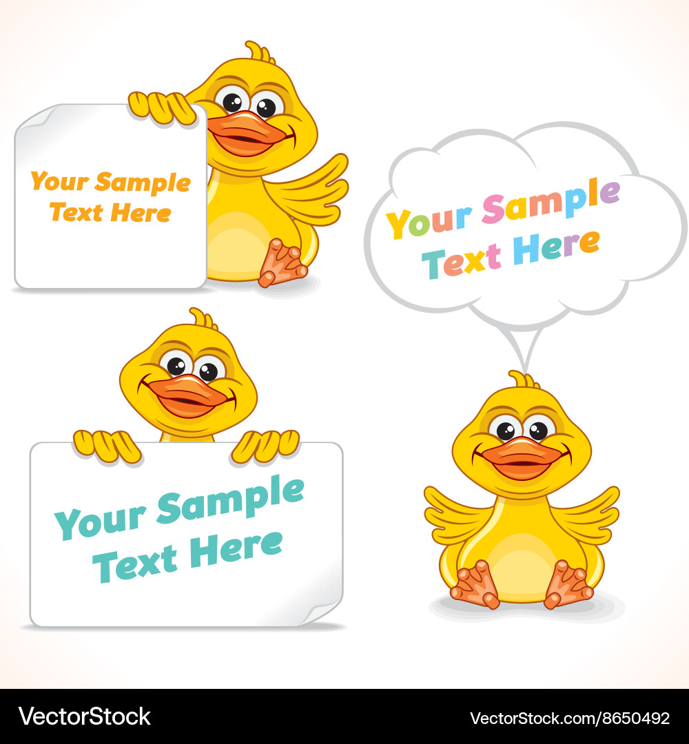 Cartoon character duck showing blank banners Vector Image