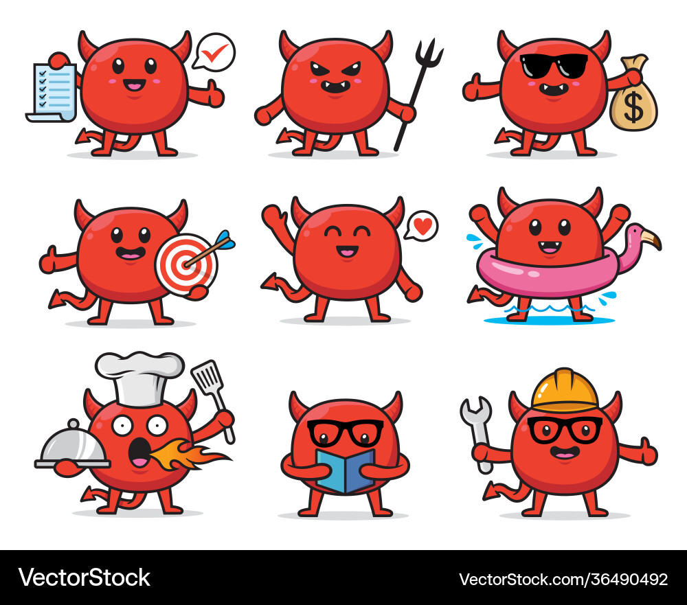 Cute Devil Character Set Royalty Free Vector Image