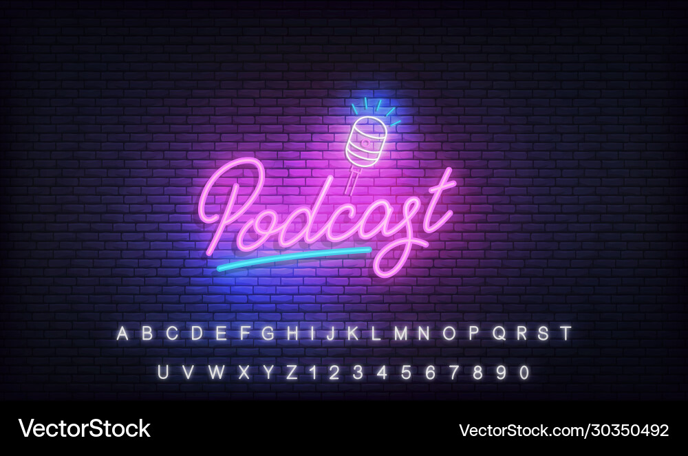 Podcast neon glowing lettering sign Royalty Free Vector