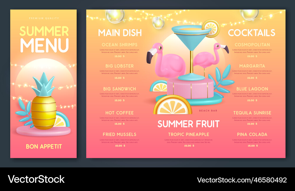 Restaurant summer cocktail menu design Royalty Free Vector