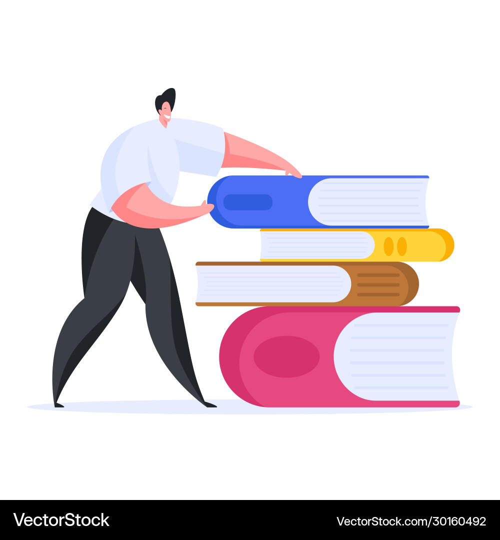 Smart man with stack books flat Royalty Free Vector Image