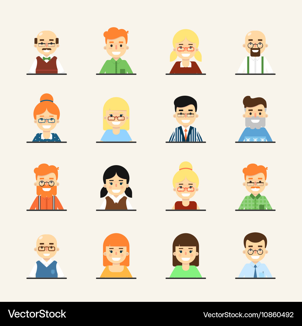 Smiling cartoon people icons set Royalty Free Vector Image