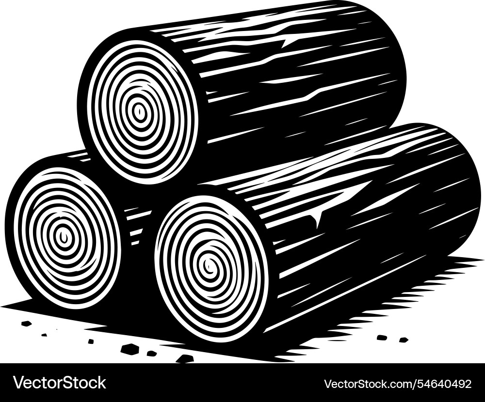 Wood log stack silhouette isolated on white Vector Image