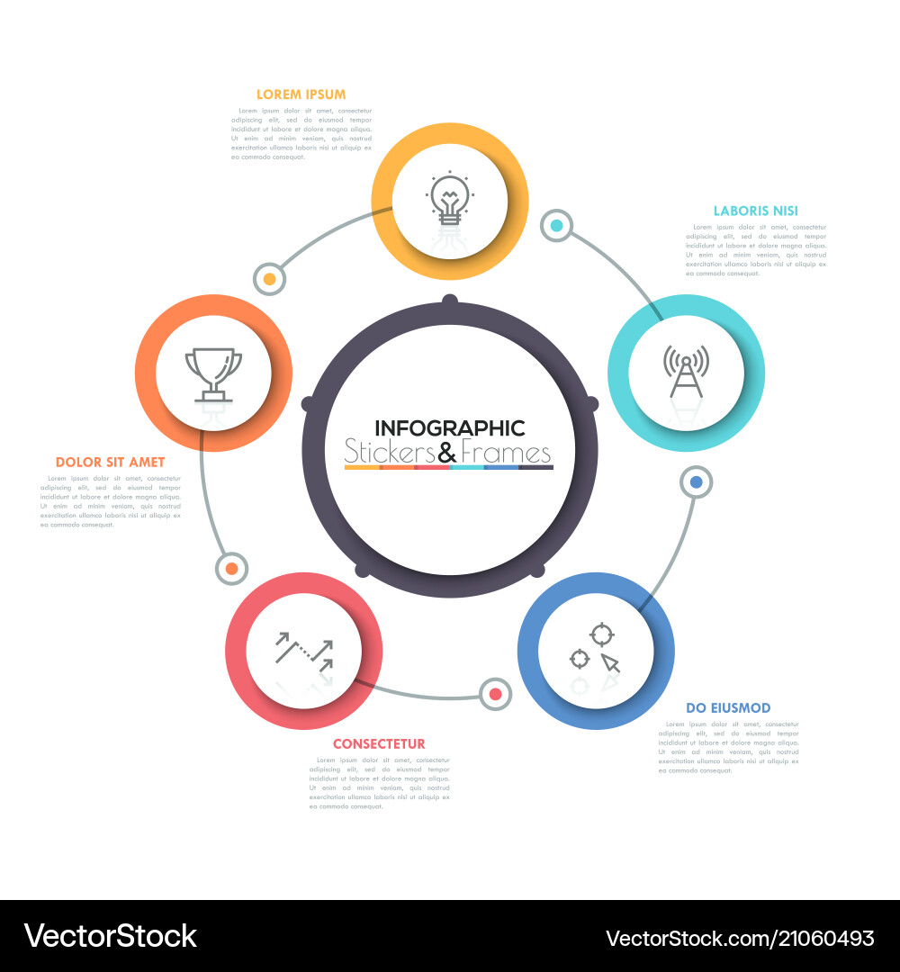 Five connected colorful circles with thin line Vector Image