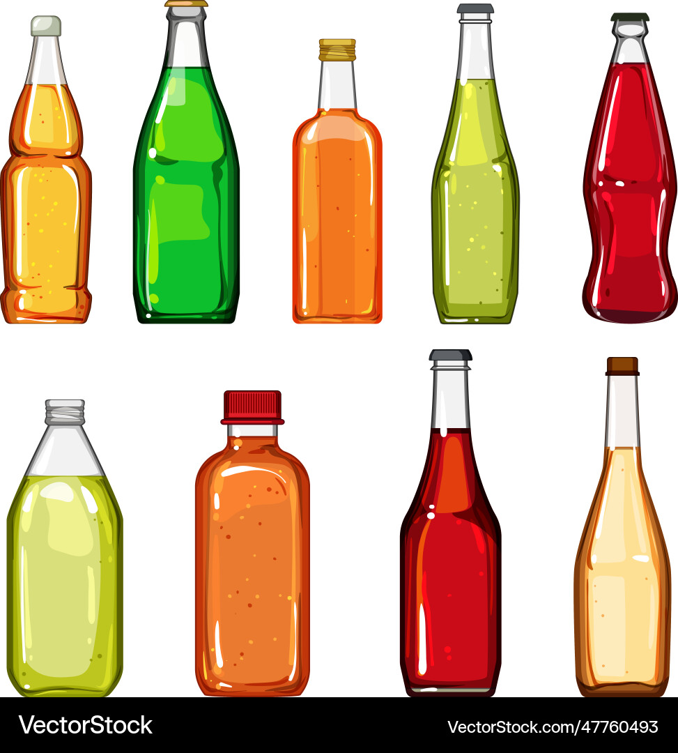 Glass bottle soda set cartoon Royalty Free Vector Image