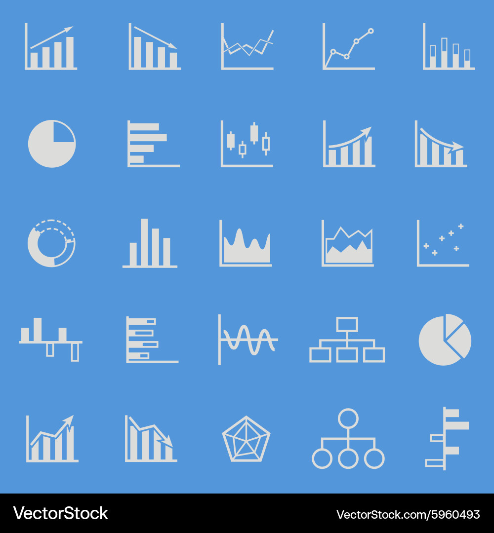 Graph color icons on blue background Royalty Free Vector